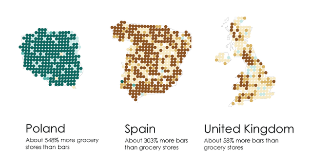 Maps of Where Bars Outnumber Grocery Stores Maps of Where Bars Outnumber Grocery Stores