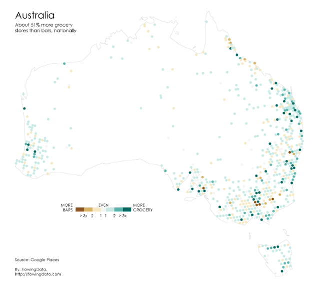 Maps of Where Bars Outnumber Grocery Stores Maps of Where Bars Outnumber Grocery Stores