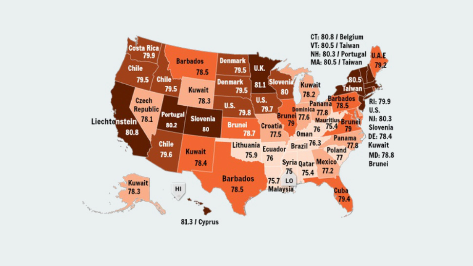 A Map of State Life Expectancies (And What Country They're Closest To ...