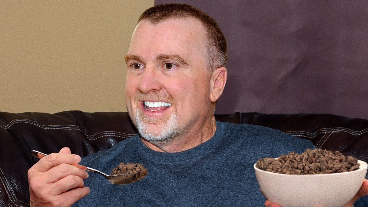 Dad Snacking On Bowl Of Ground Beef
