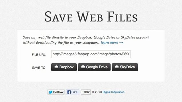 Save Web Files Instantly Saves Online Files to the Cloud