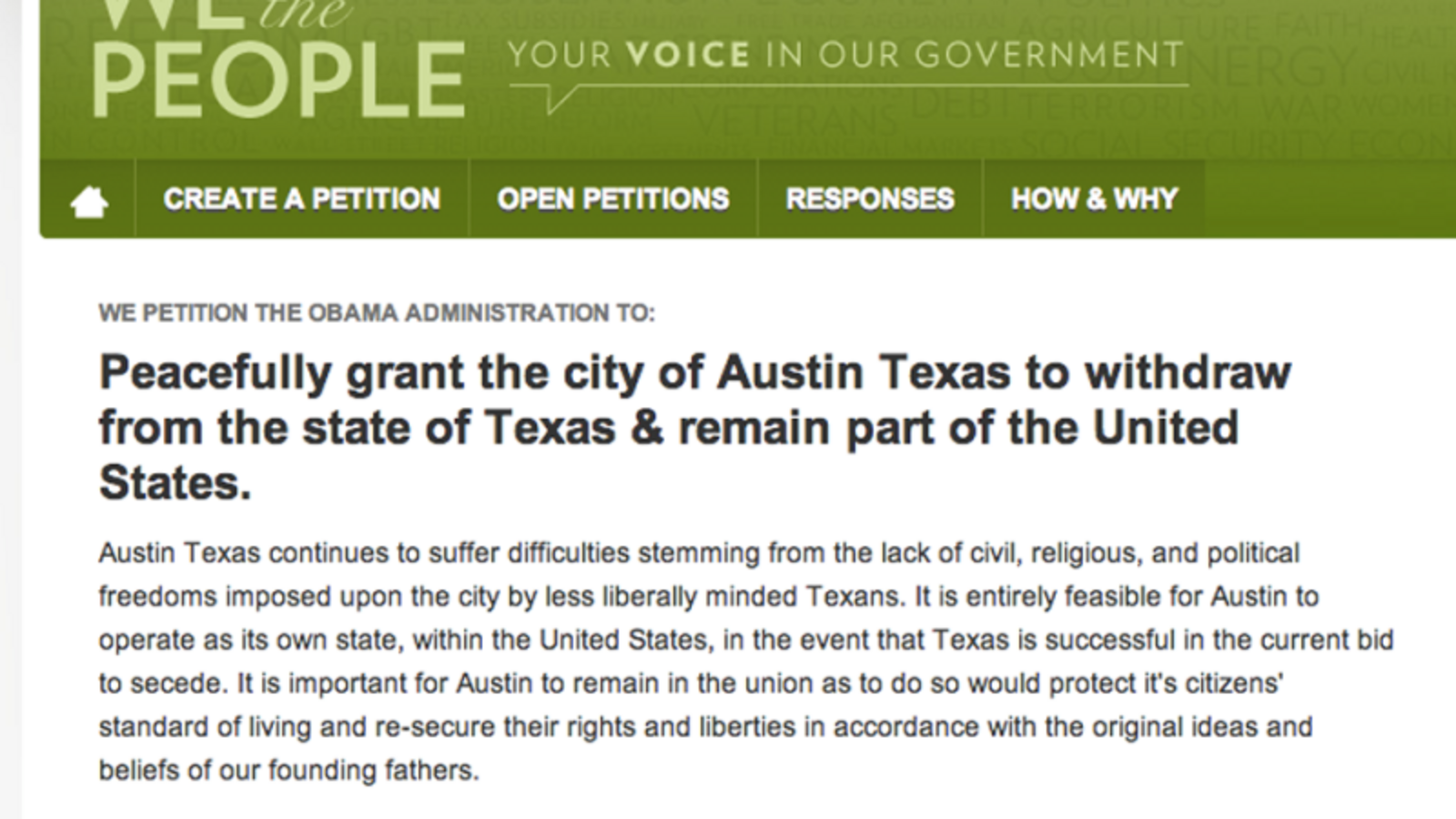 Texas Trying to Secede from Union, Austin Trying to Secede from Texas