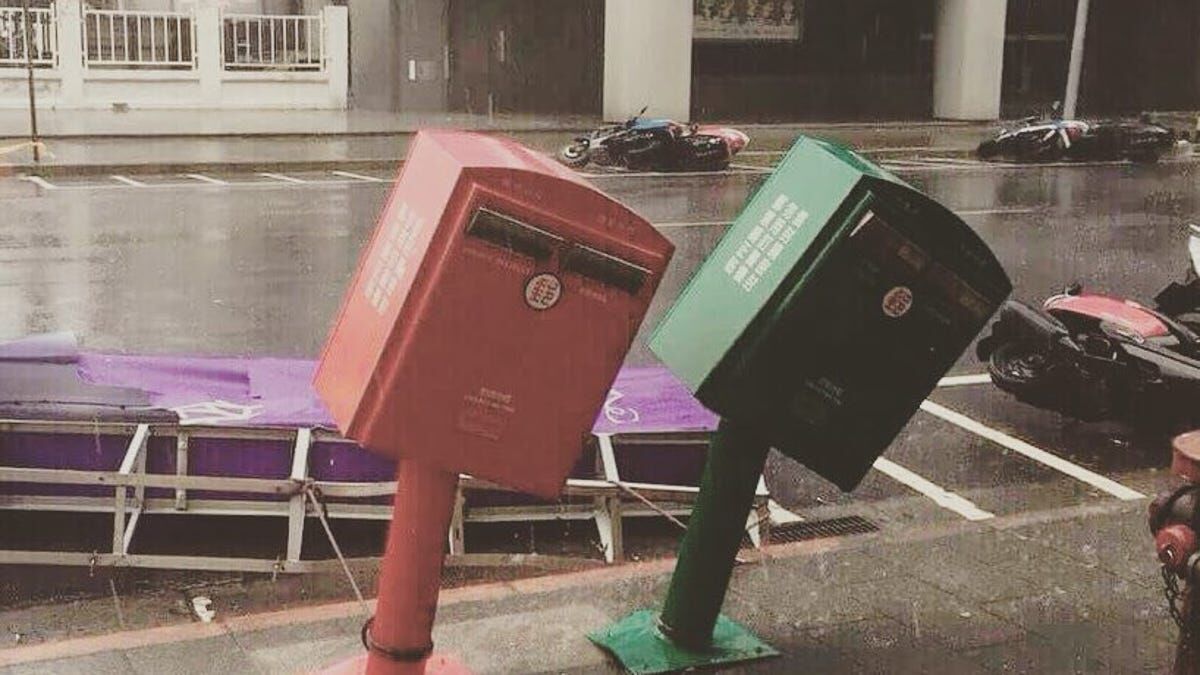 A pair of typhoon-damaged mailboxes have become a viral hit in Taiwan