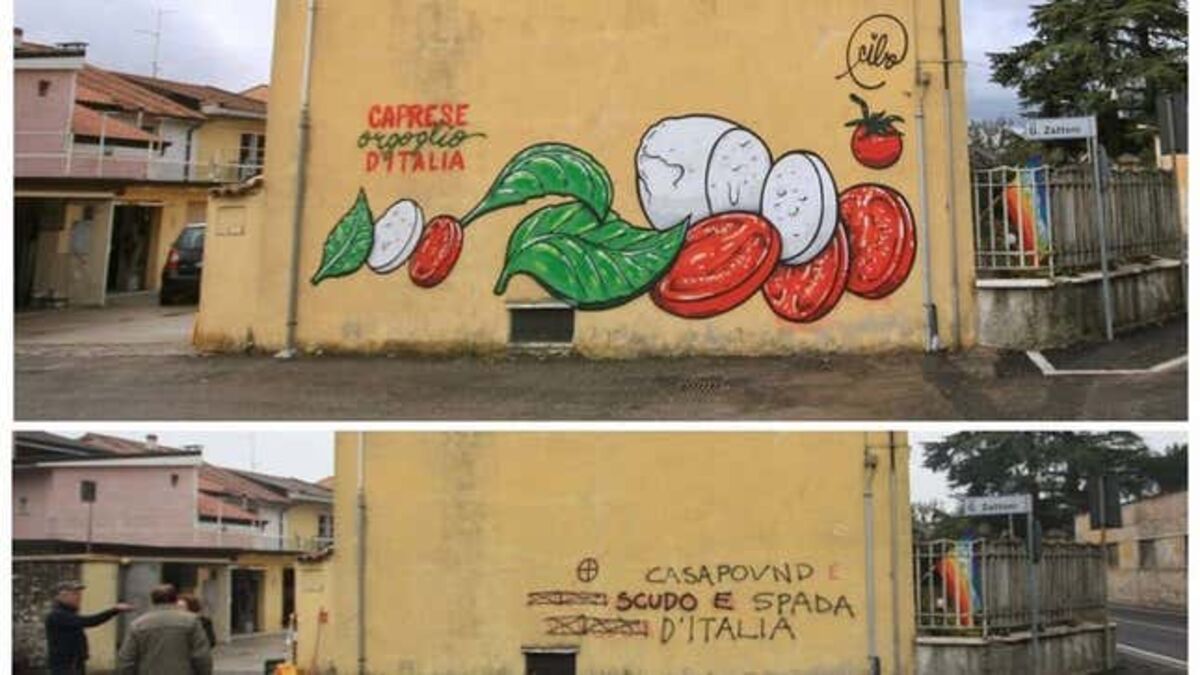 Italian street artist Cibo transforms fascist graffiti into food