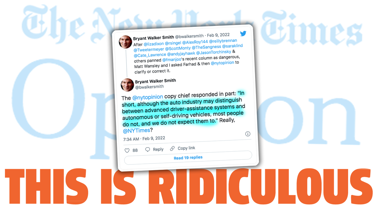 NYT Opinion Doubles Down On Being Dangerously Wrong About AVs
