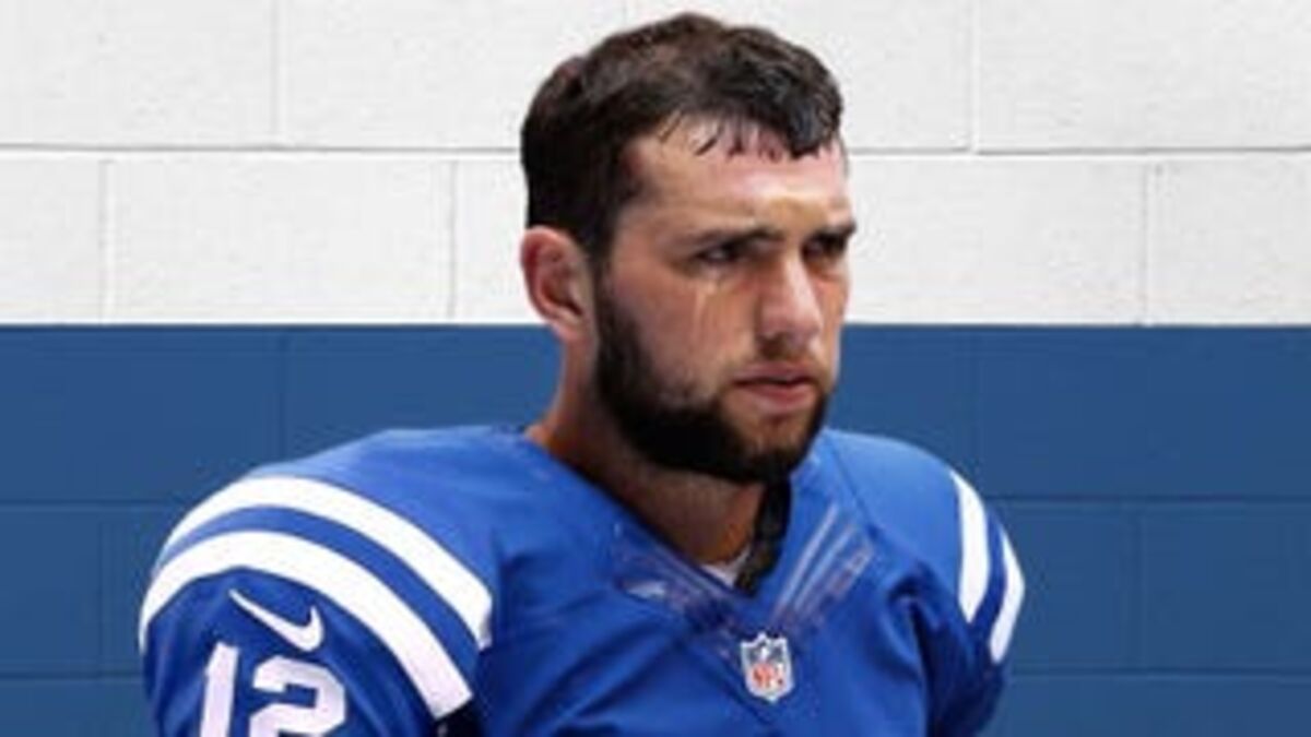 Tearful Andrew Luck Hugs Knees To Chest While Listening To Chuck Pagano ...