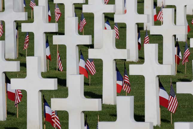 Photos of WW II veterans gathering to commemorate D-Day in France
